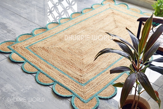 Scallop Edge Jute Rug Scalloped Pattern Rug Bohemian Area - Etsy
