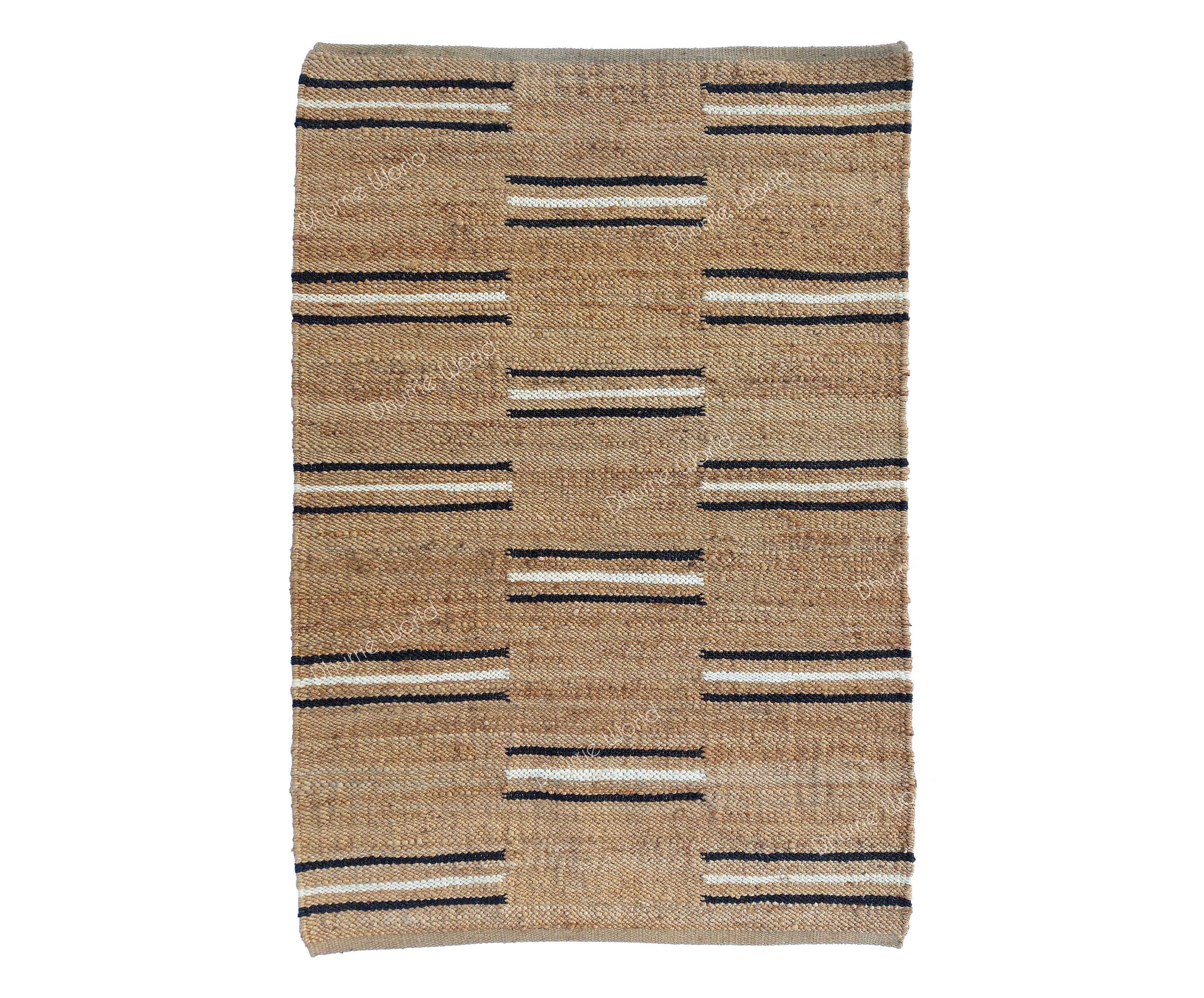 Bohemian Natural Jute Rug Stripe Pattern Area Rug Boho Jute - Etsy