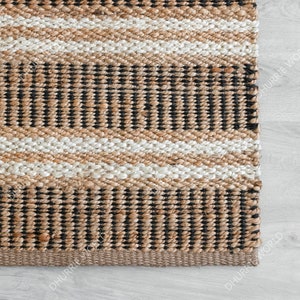 Custom Size Boho Jute Rug, Jute Runner Rug, Textured Stripe Rug ...