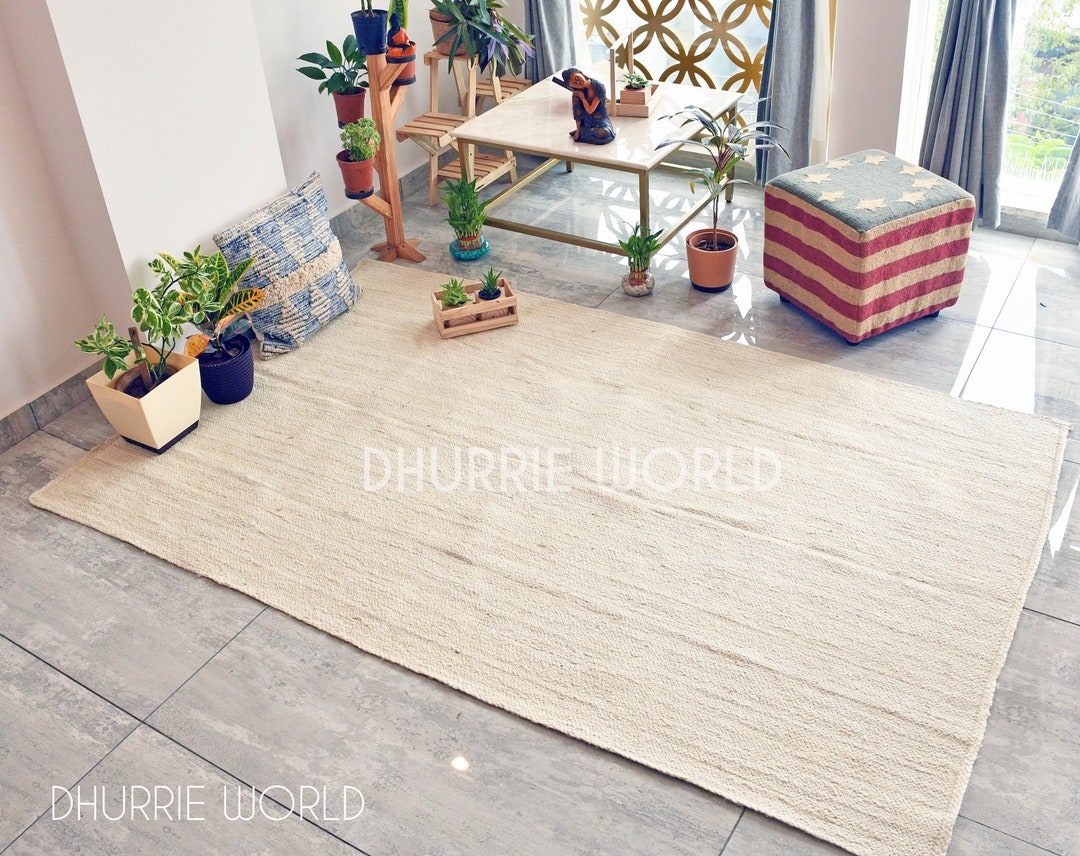 Off White Bohemian Jute Rug, Natural Jute Rug, Bohemian Rug, Handmade ...
