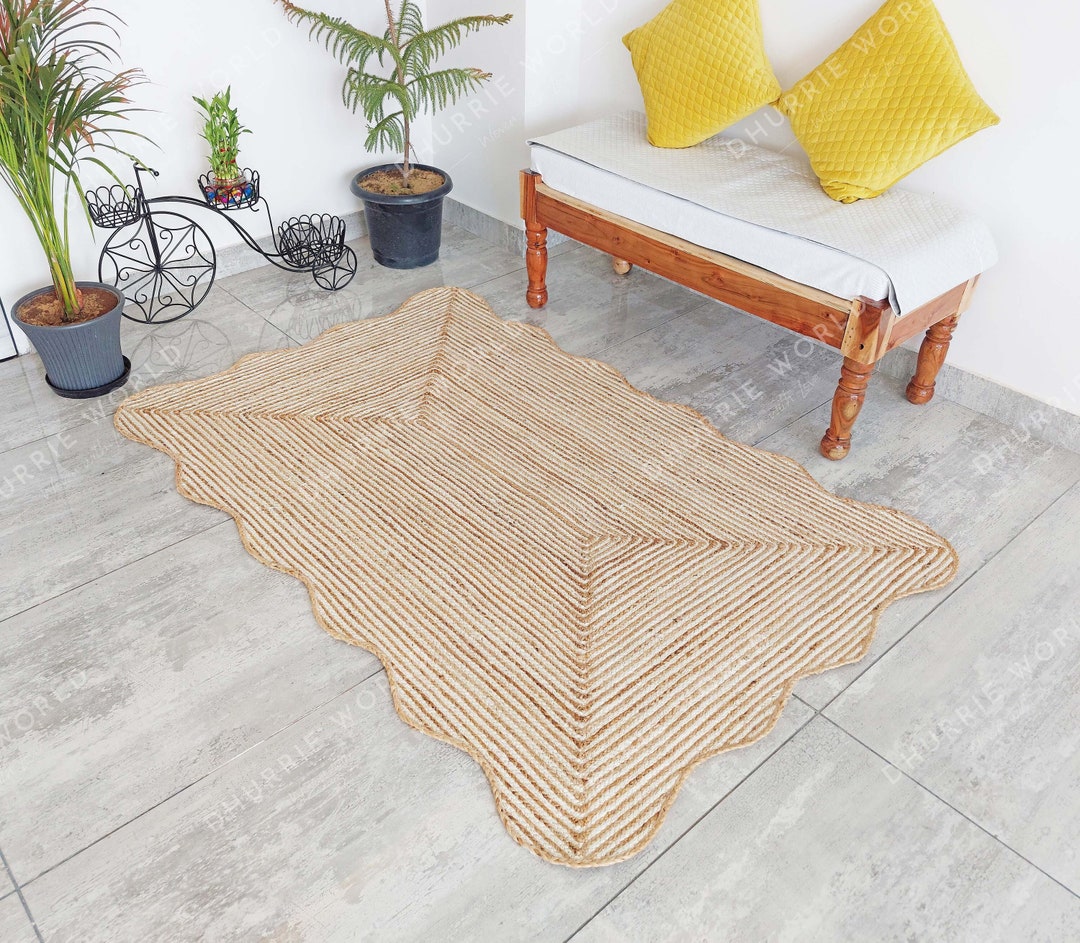 Scalloped Jute Rug, Boho Rug Natural Jute Rug, Bohemian Jute Rug ...