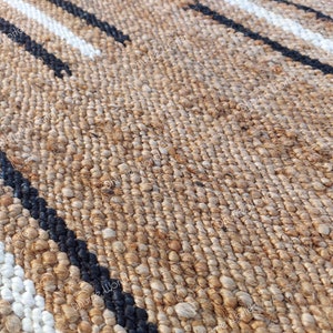 Bohemian Natural Jute Rug, Stripe Pattern Area Rug, Boho Jute Rug, Home ...