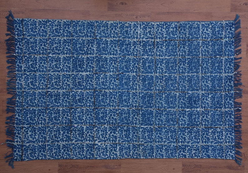 Hand Block Printed Rug 45x71 Inch Blue Rug Dhurie Bohemian - Etsy