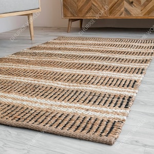 Custom Size Boho Jute Rug, Jute Runner Rug, Textured Stripe Rug ...