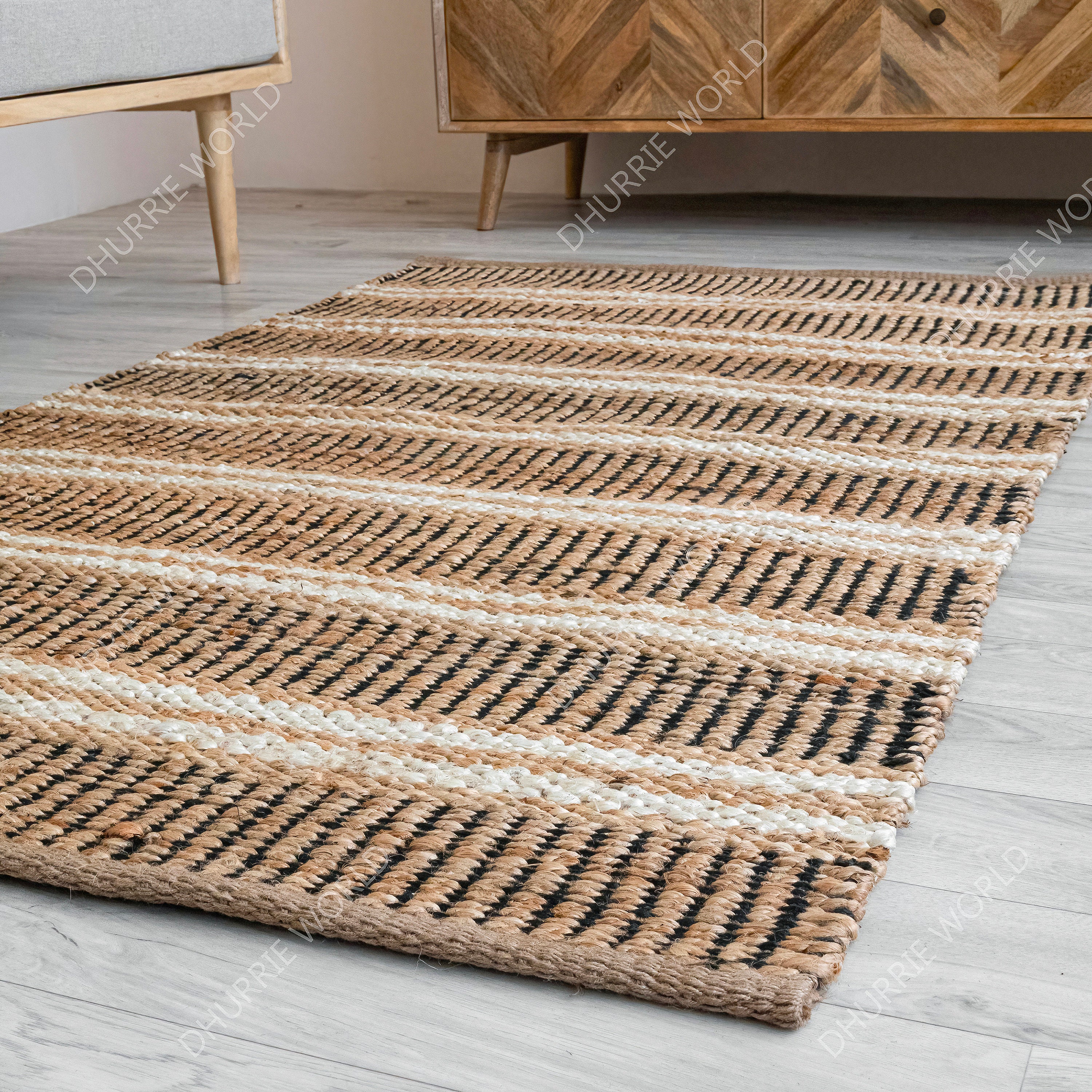 Custom Size Boho Jute Rug, Jute Runner Rug, Textured Stripe Rug ...