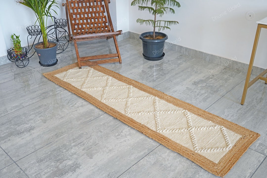Handwoven Jute Hallway Runner. Jute Runner Area Rug, Bohemian Jute Rug ...