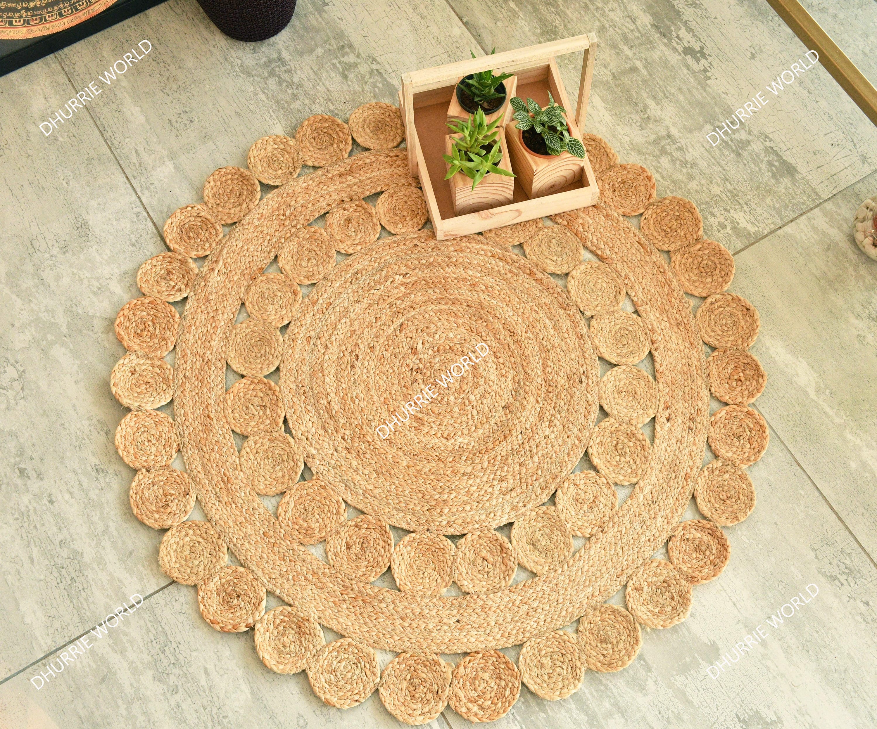 Natural Jute Braided Round Rug Designer Bohemian Jute Area | Etsy