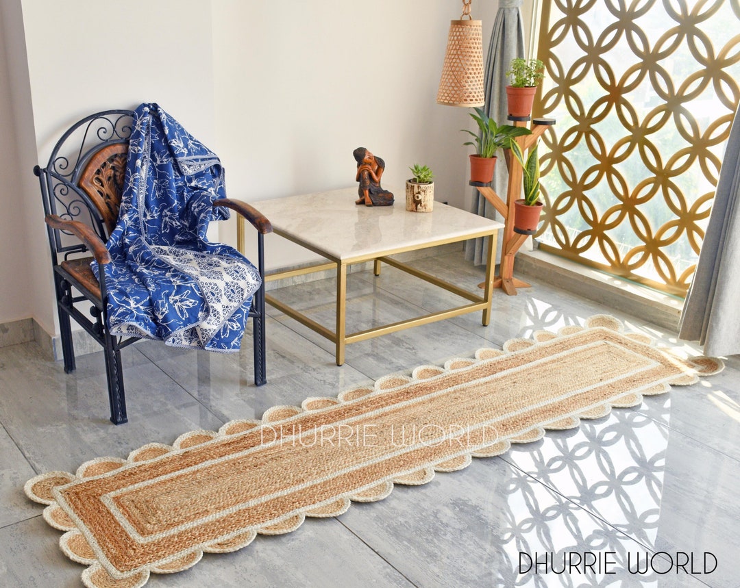 Scalloped Jute Runner Rug, Jute Scallop Rug, Jute Runner Rug, Natural ...