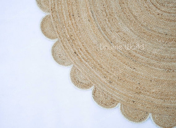 Natural Jute Scallop Round Rug Eco Friendly Scalloped Edge - Etsy