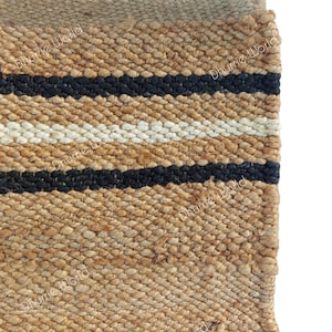 Bohemian Natural Jute Rug, Stripe Pattern Area Rug, Boho Jute Rug, Home ...