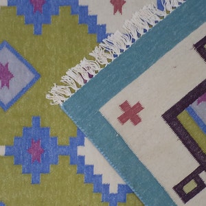 Green Cotton Dhurrie Rug 3x5, Southwestern Rug, Ethnic Rug, Moroccan ...