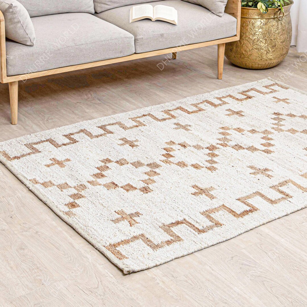 Moroccan Jute Rug in White Color, Nordic Southwestern Rug for Living ...
