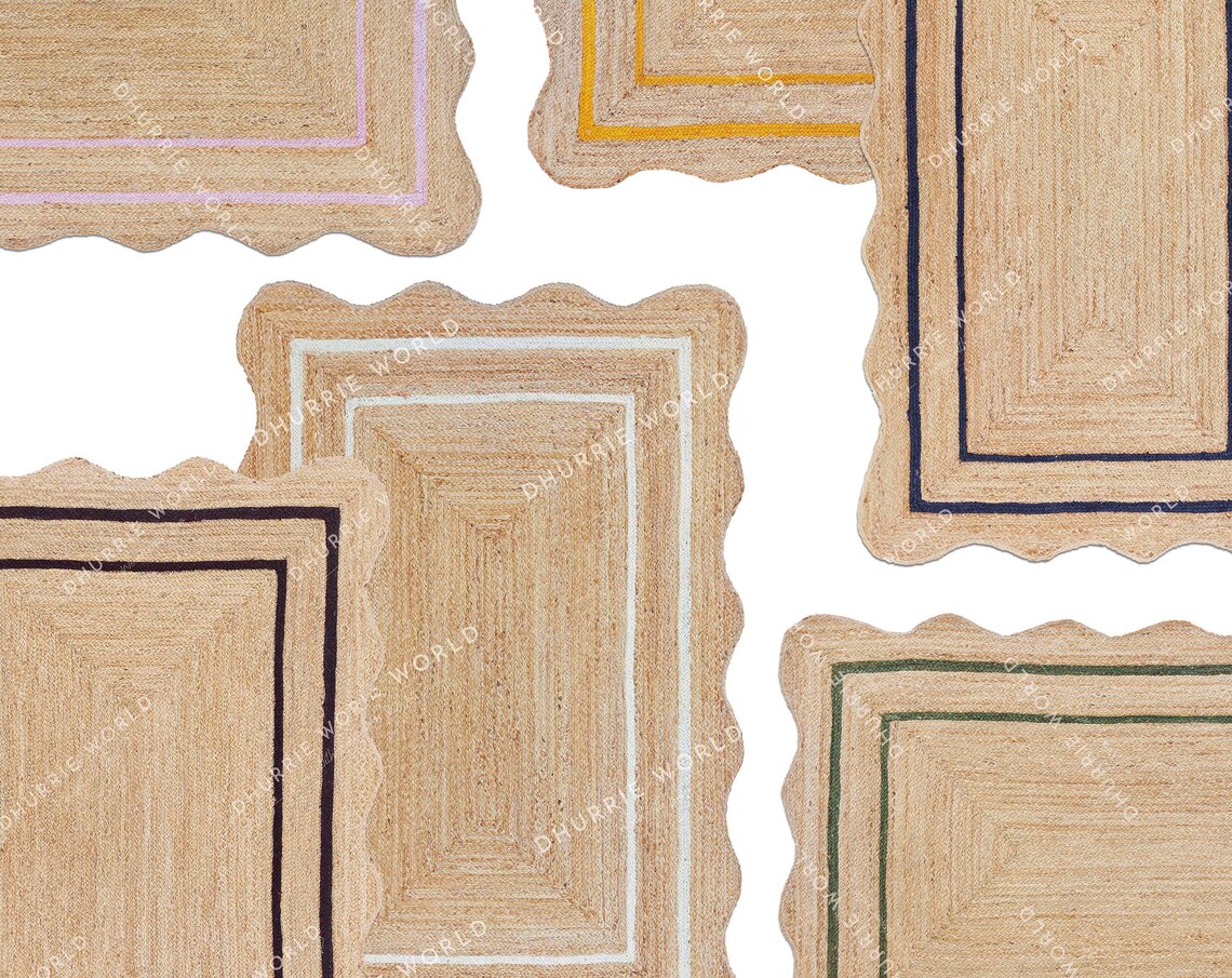 Scallop Jute Rug Natural Jute Wavy Edge Rug Scalloped Shape - Etsy