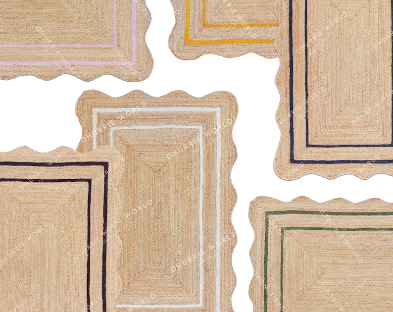 Scallop Jute Rug Natural Jute Wavy Edge Rug Scalloped Shape - Etsy