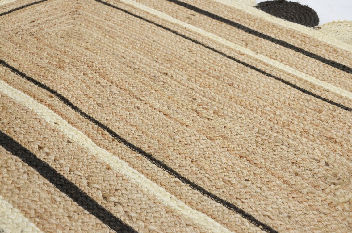 8x10 Black White Scallop Rug, Scalloped Jute Rug, Decorative Rug ...