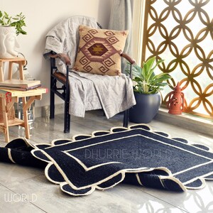 Black Jute Scallop Edge Rug, Scallop Pattern Rug, Natural Jute Rug ...