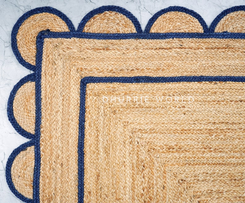 Scalloped Jute Rug Scallop Navy Jute Rug Natural Scalloped - Etsy