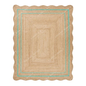 Scallop Wavy Jute Rug, Natural Jute Wave Edge Rug, Scalloped Shape Rug ...