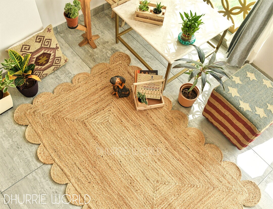 Natural Scalloped Jute Rug, Scallop Edge Rug, Bohemian Rug, Scallop ...