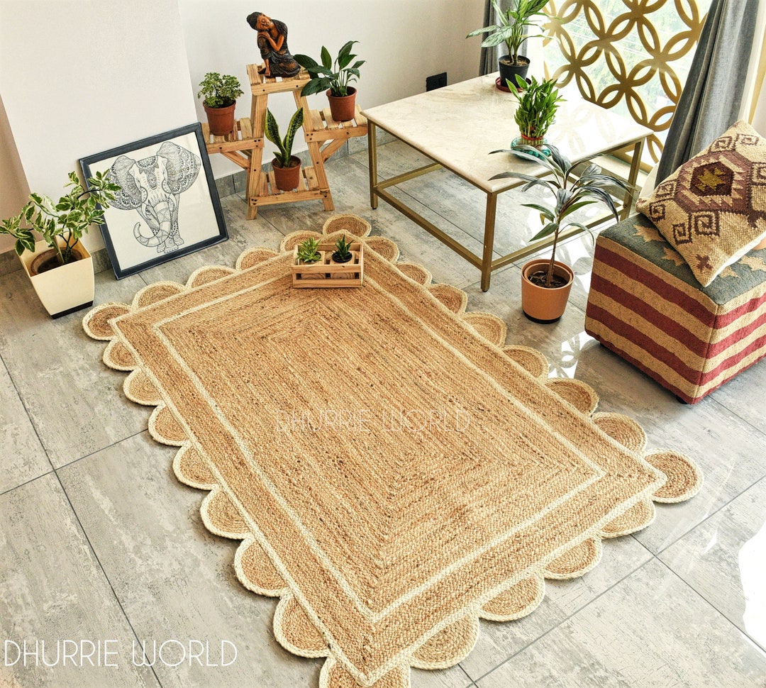 Scalloped Jute Rug, Scallop Edge Rug, Jute Scalloped Rug, Boho Jute Rug ...