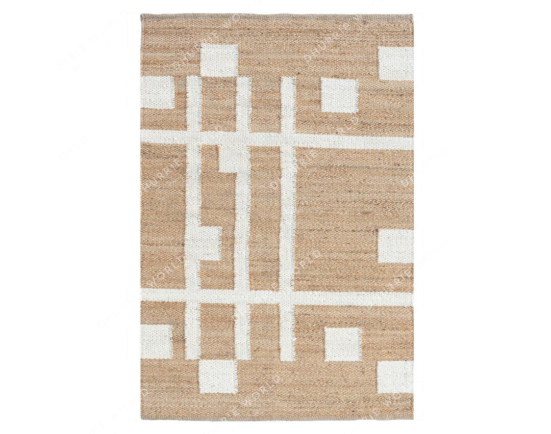 Checkered Jute Rug, Handwoven Jute Rug, Boho Natural Jute Rug, Bohemian ...