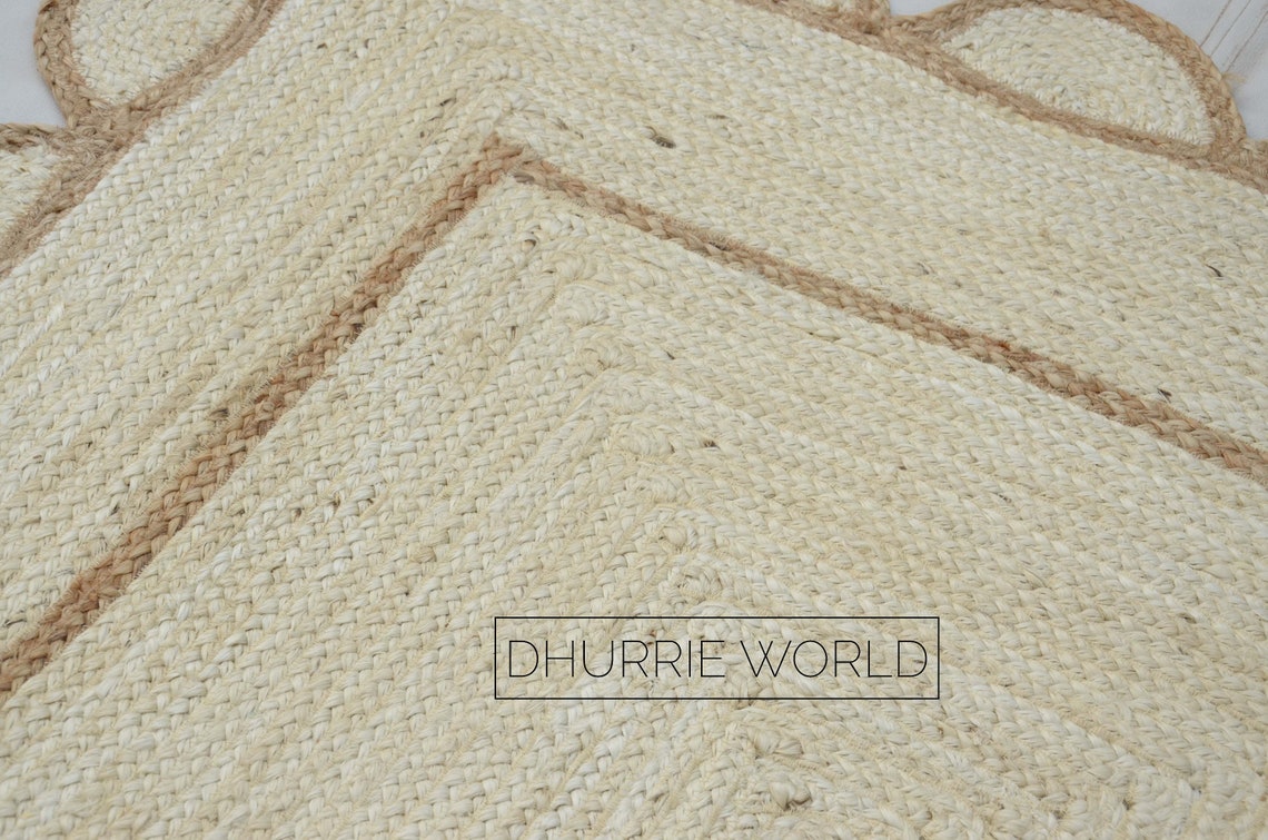 Off White Scalloped Jute Rug Scallop Rug Natural Jute Rug | Etsy