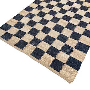 Checkered Jute Rug, Custom Size Runner Rug, Hallway Runner, Boho Jute ...