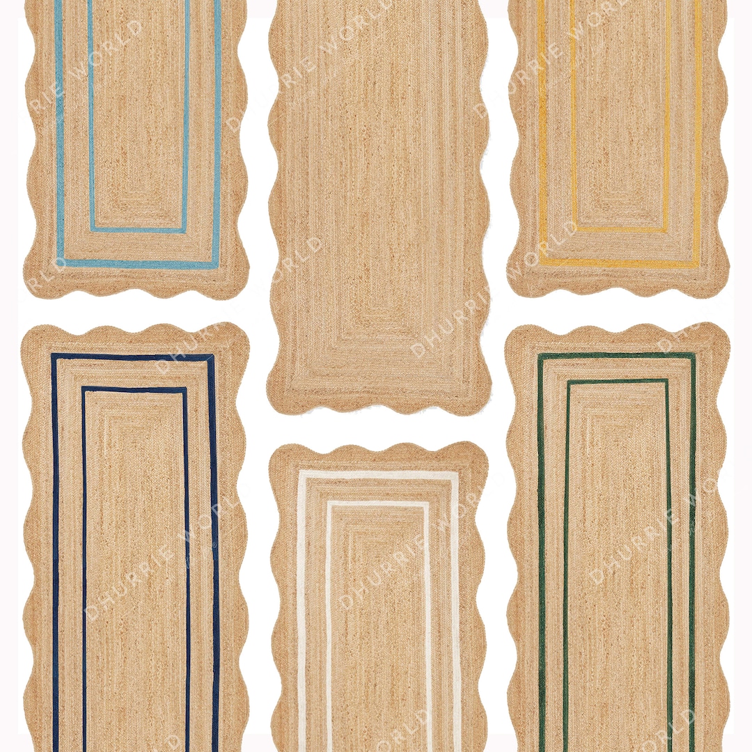 Scalloped Jute Runner Rug, Natural Jute Wave Edge Rug, Scalloped Jute ...