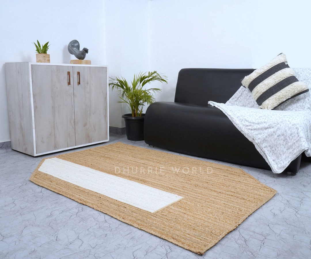 Natural Jute Area Rug, Irregular Shape Rug, Indian Jute Rug, Modern ...