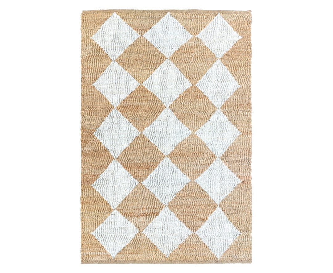 Natural Jute Area Rug, Diamond Jute Rug, Jute Runner Rug, Textured Boho ...