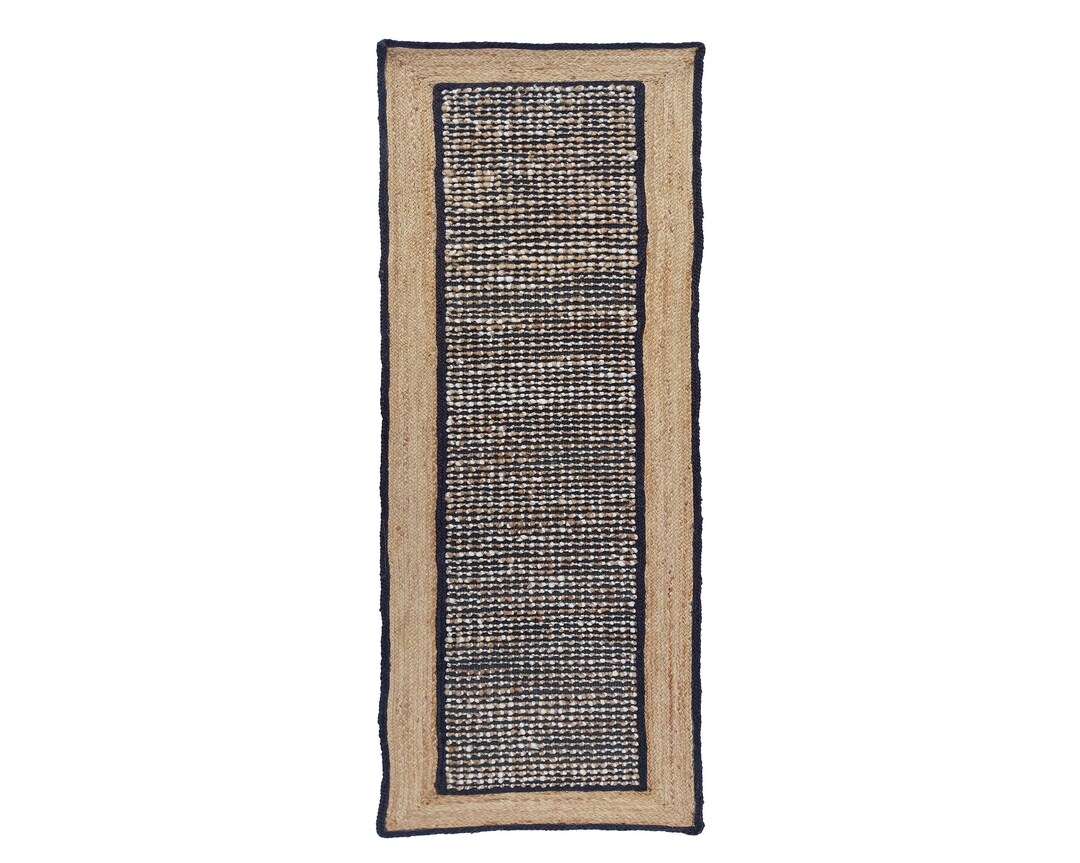 Natural Jute Black Runner Rug, Hand Woven Jute Hallway Runner, Bohemian ...