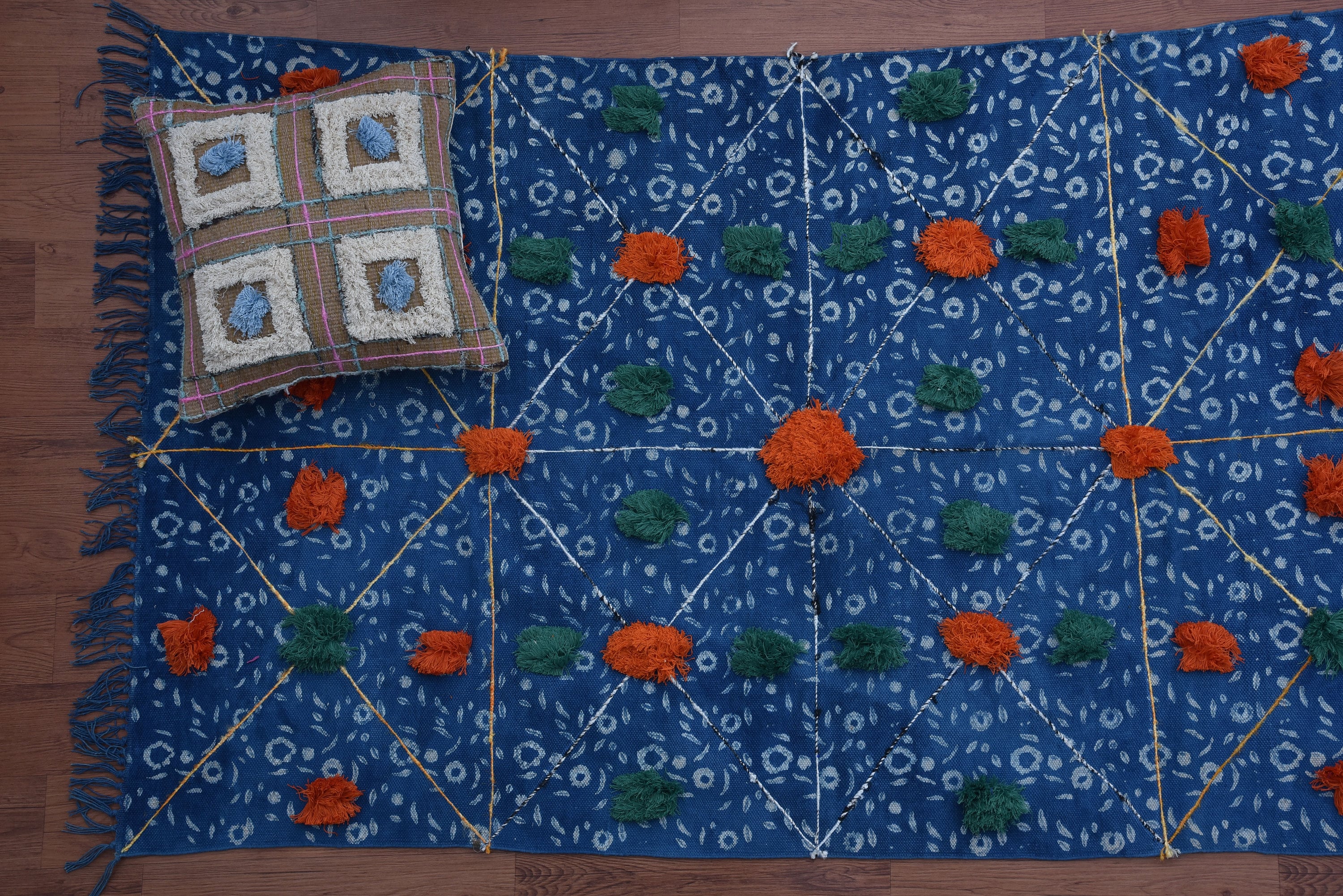 Hand Block Printed Rug 44x74 Inch Blue Rug Dhurie Kilim | Etsy