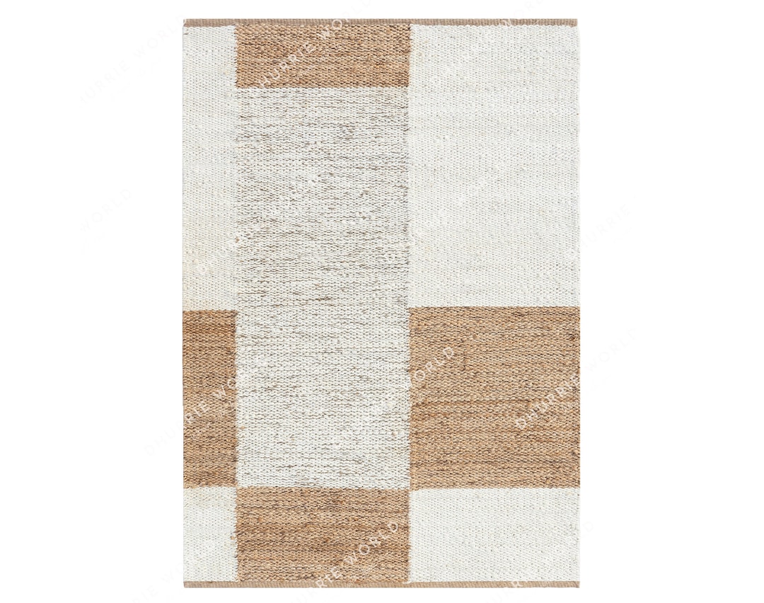 Block Jute Rug, Boho Natural Jute Rug, Bohemian Rug, Textured Stripe ...