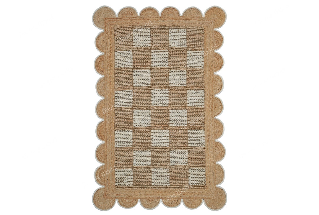 Natural Scalloped Jute Rug, off White Scallop Pattern Rug, Textured ...