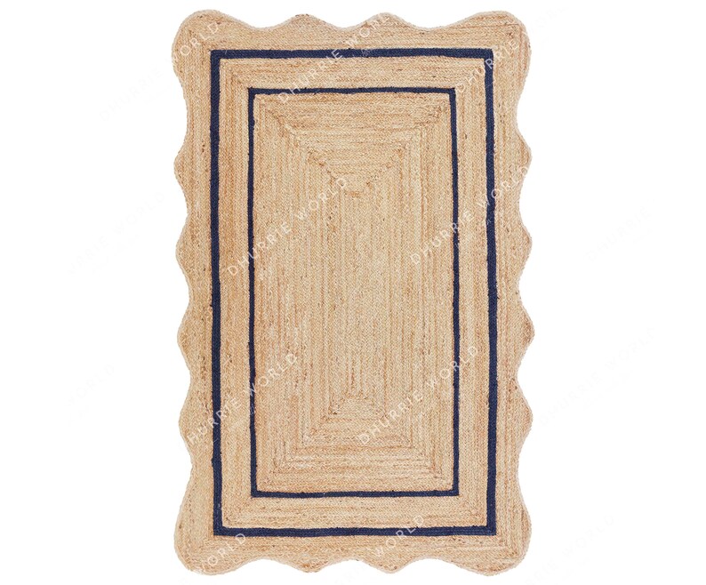 Scallop Jute Rug Natural Jute Wavy Edge Rug Scalloped Shape - Etsy
