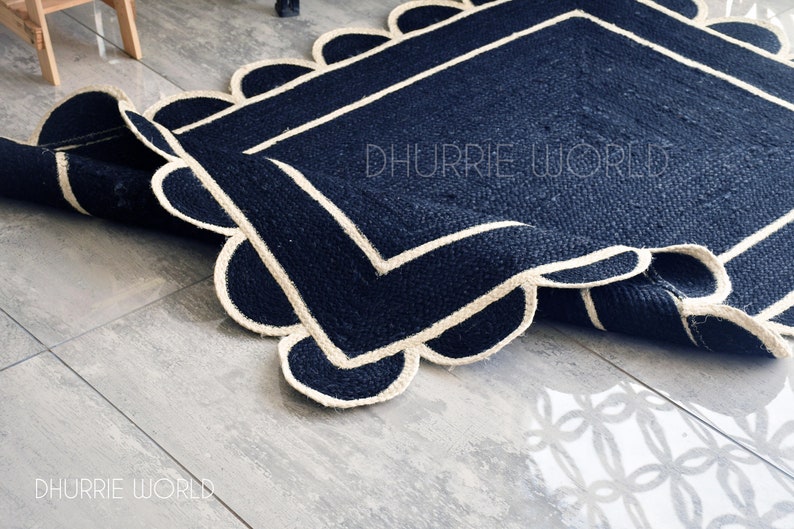 Black Jute Scallop Edge Rug Scallop Pattern Rug Natural Jute | Etsy