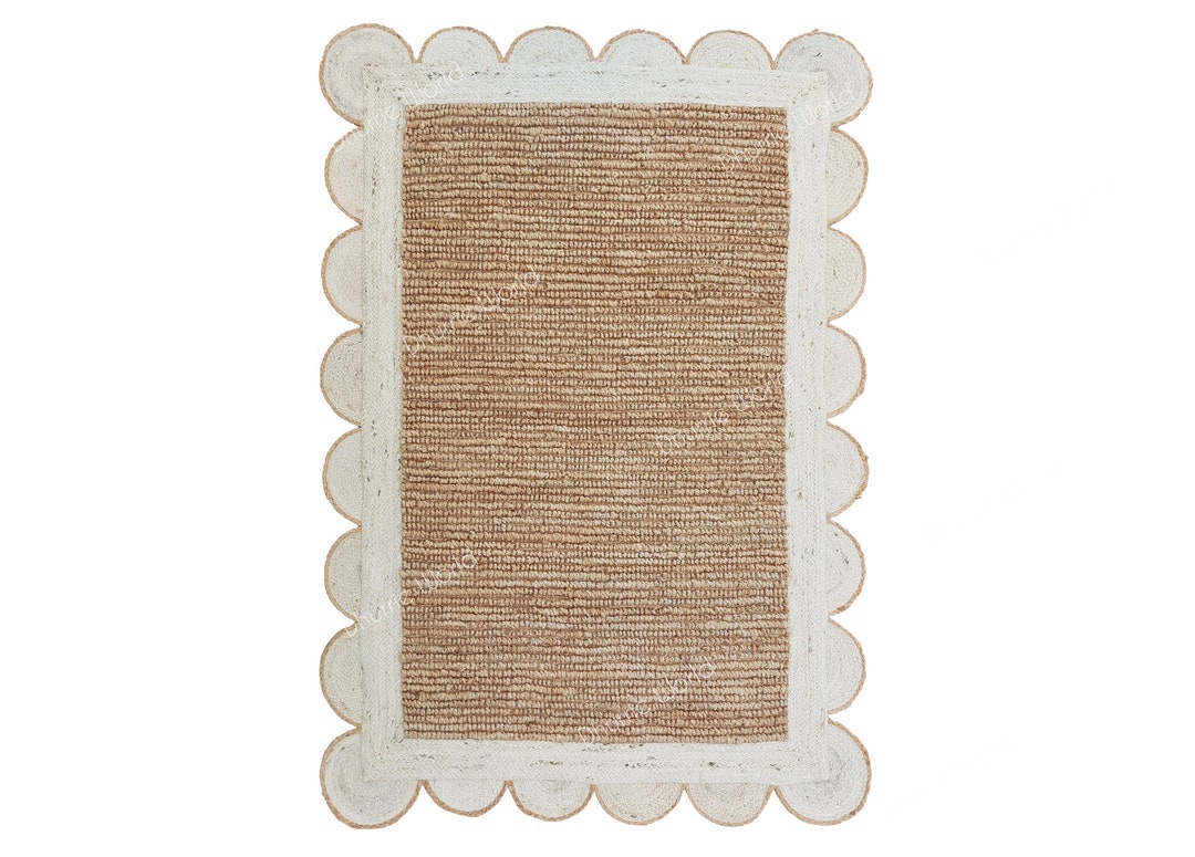 Textured Jute Rug, Scalloped Jute Rug, Scallop Area Rug, Bohemian Rug ...