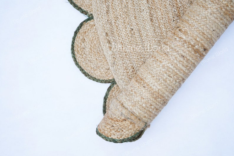 Natural Jute Scallop Round Rug Designer Bohemian Jute Area | Etsy