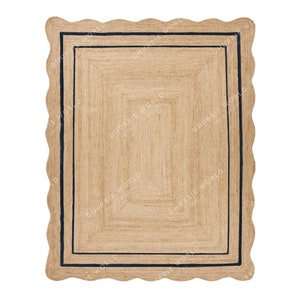 Scallop Jute Rug, Natural Jute Wavy Edge Rug, Scalloped Shape Rug ...