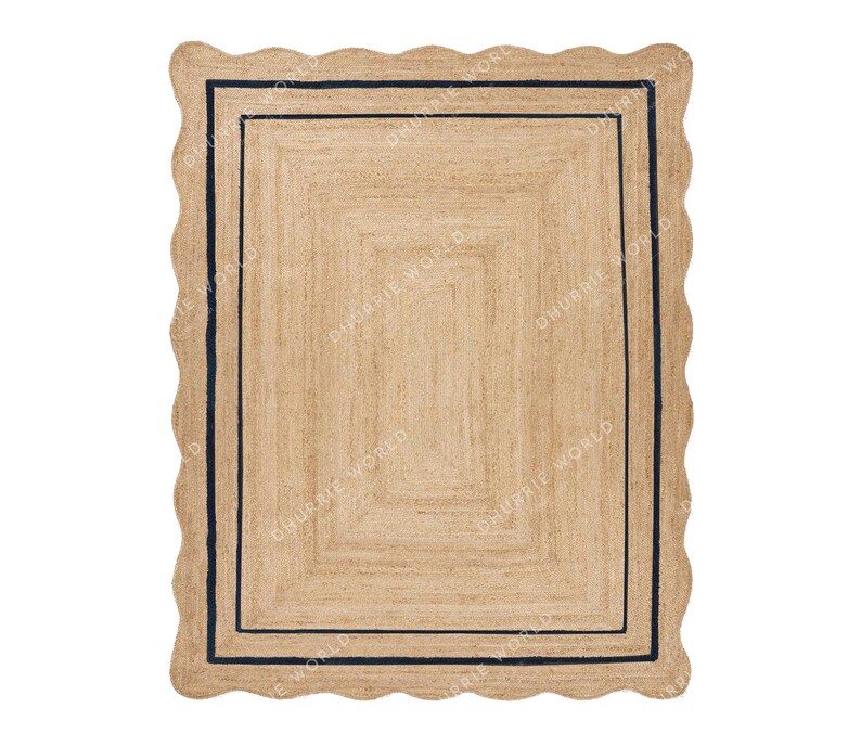 Scallop Wavy Jute Rug Natural Jute Wave Edge Rug Scalloped - Etsy