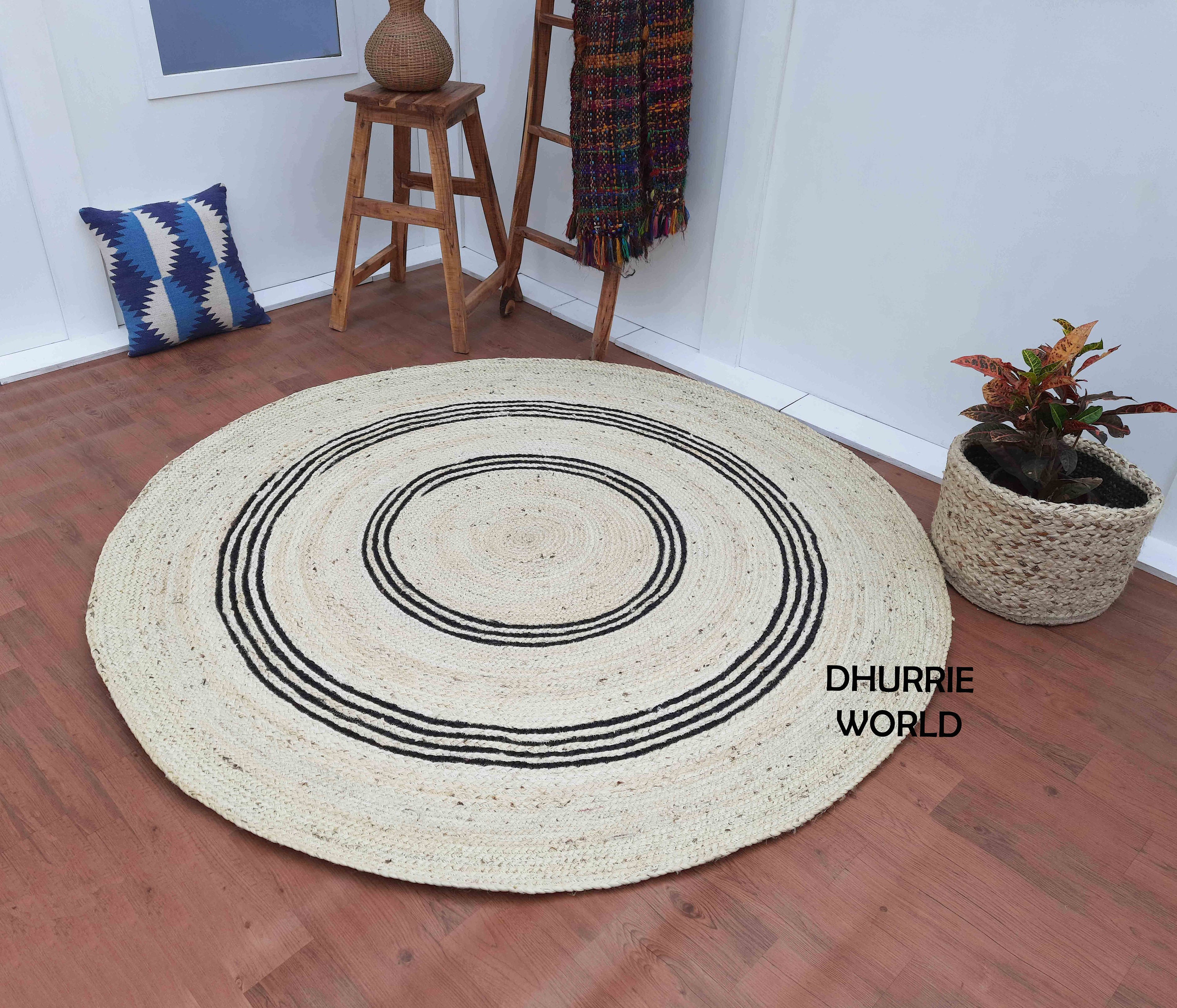 4x4 5x5 6x6 7x7 8x8 Natural Jute Round Rug Border Natural | Etsy