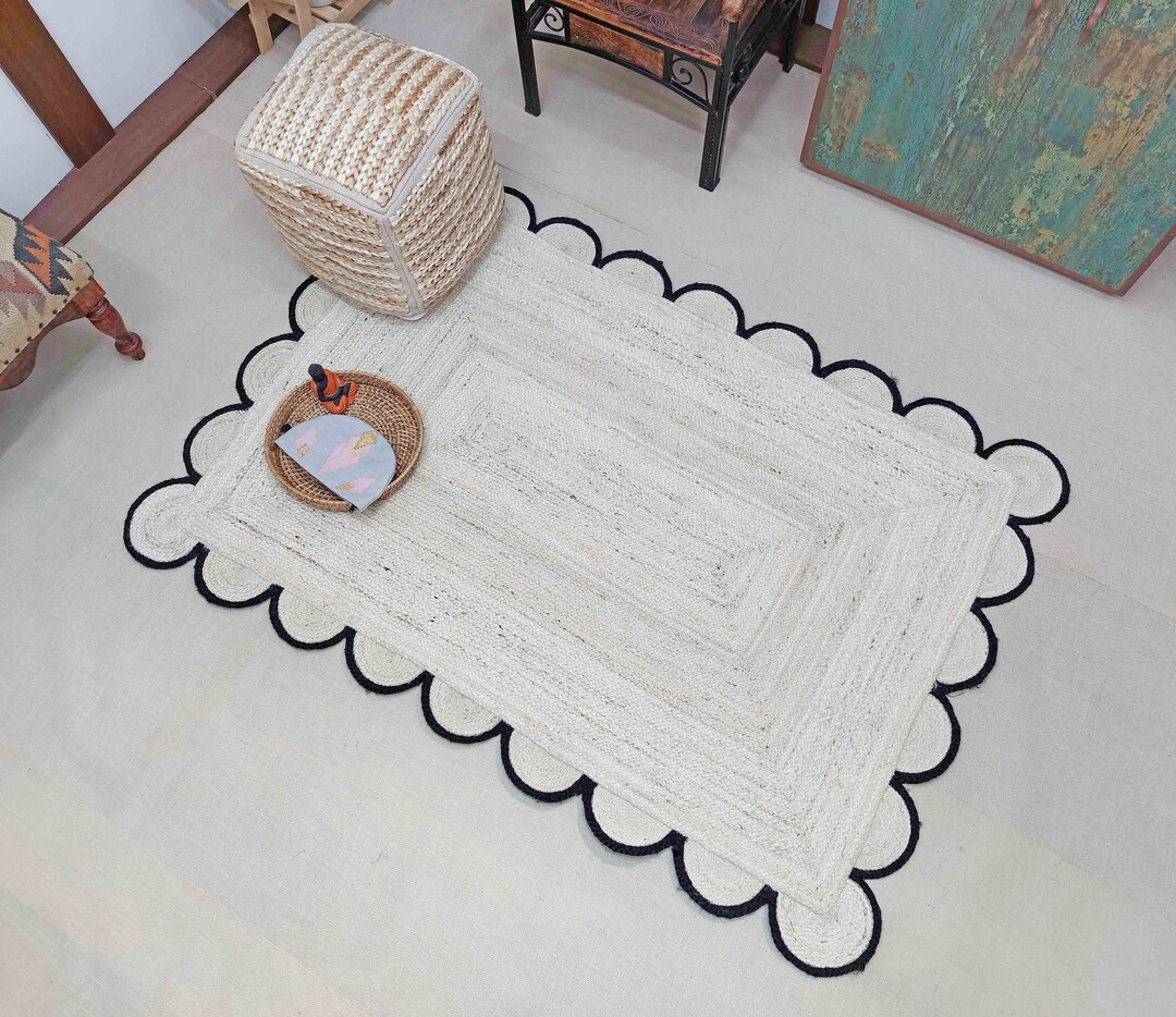 Scalloped Jute Rug, Scallop Edge Rug, off White Jute Rug, Natural Jute ...