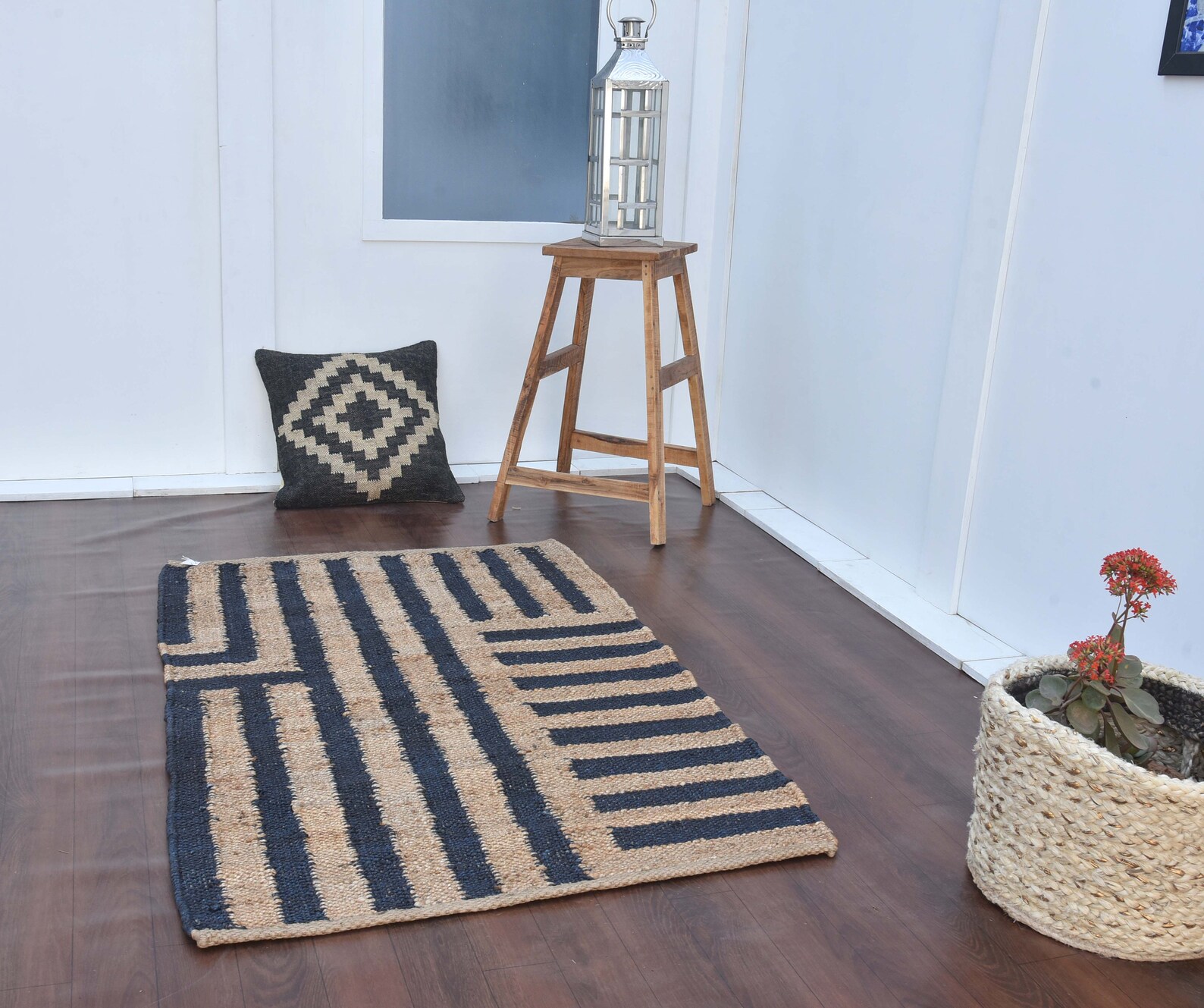 3x5 Natural Jute Area Rug Natural Black Jute Rug Bohemian - Etsy