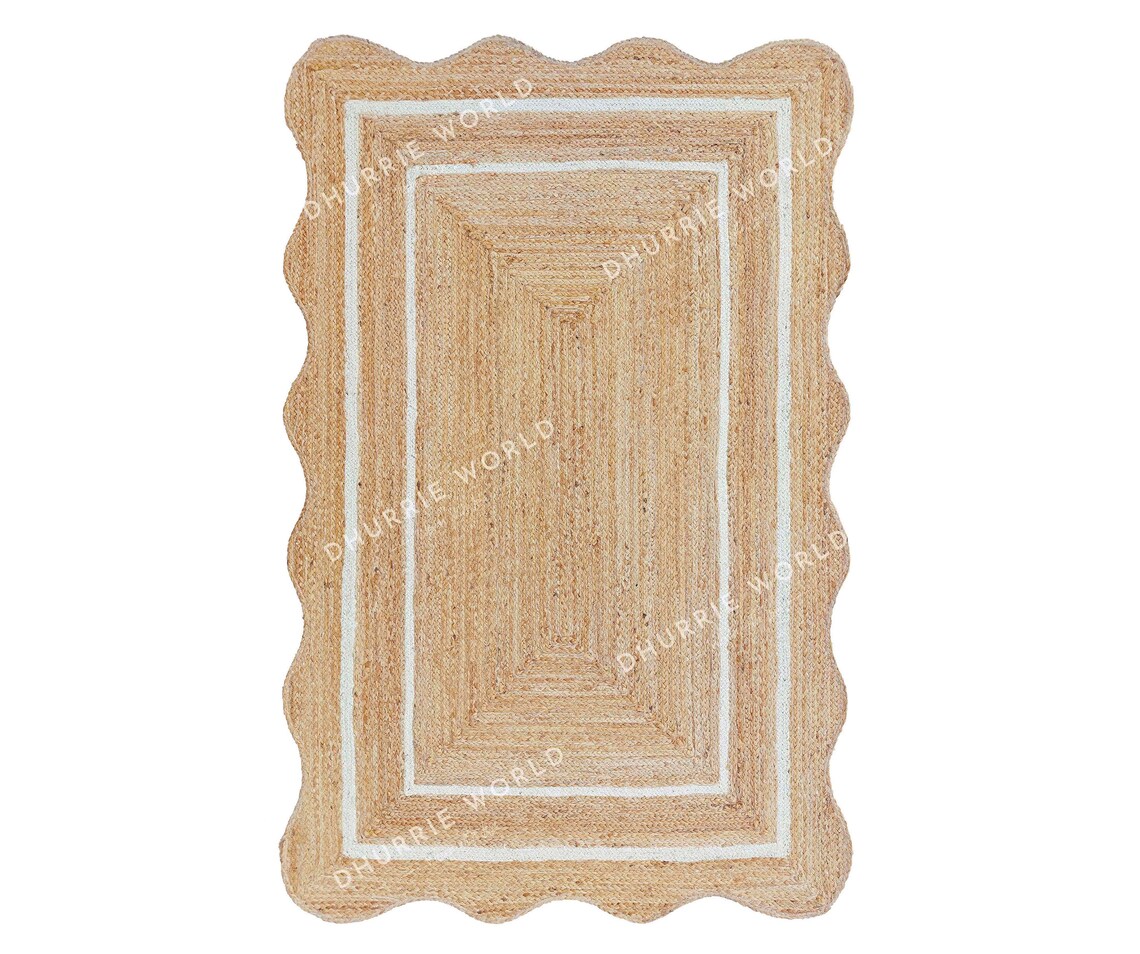 Scallop Jute Rug Natural Jute Wavy Edge Rug Scalloped Shape - Etsy
