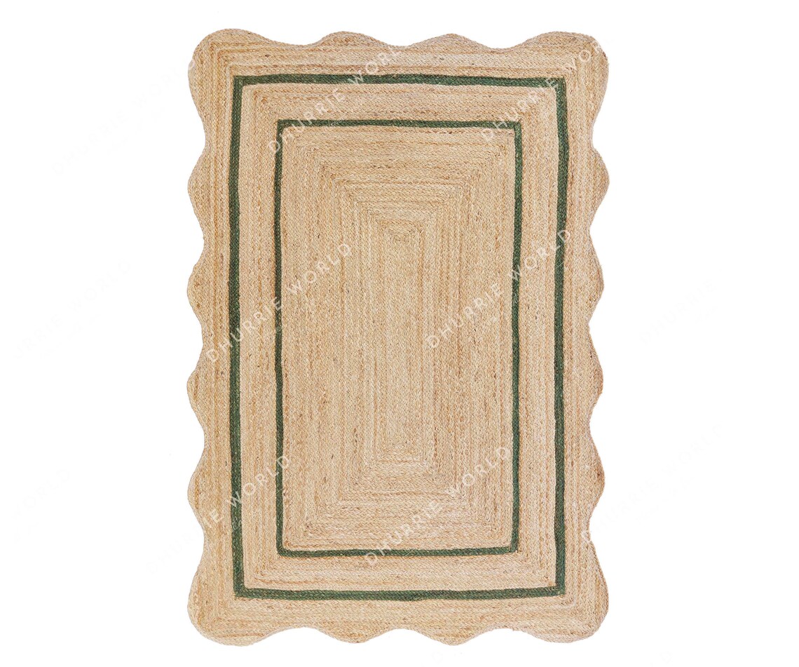 Scallop Jute Rug Natural Jute Wavy Edge Rug Scalloped Shape - Etsy