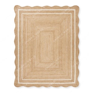 Scallop Jute Rug, Natural Jute Wavy Edge Rug, Scalloped Shape Rug ...