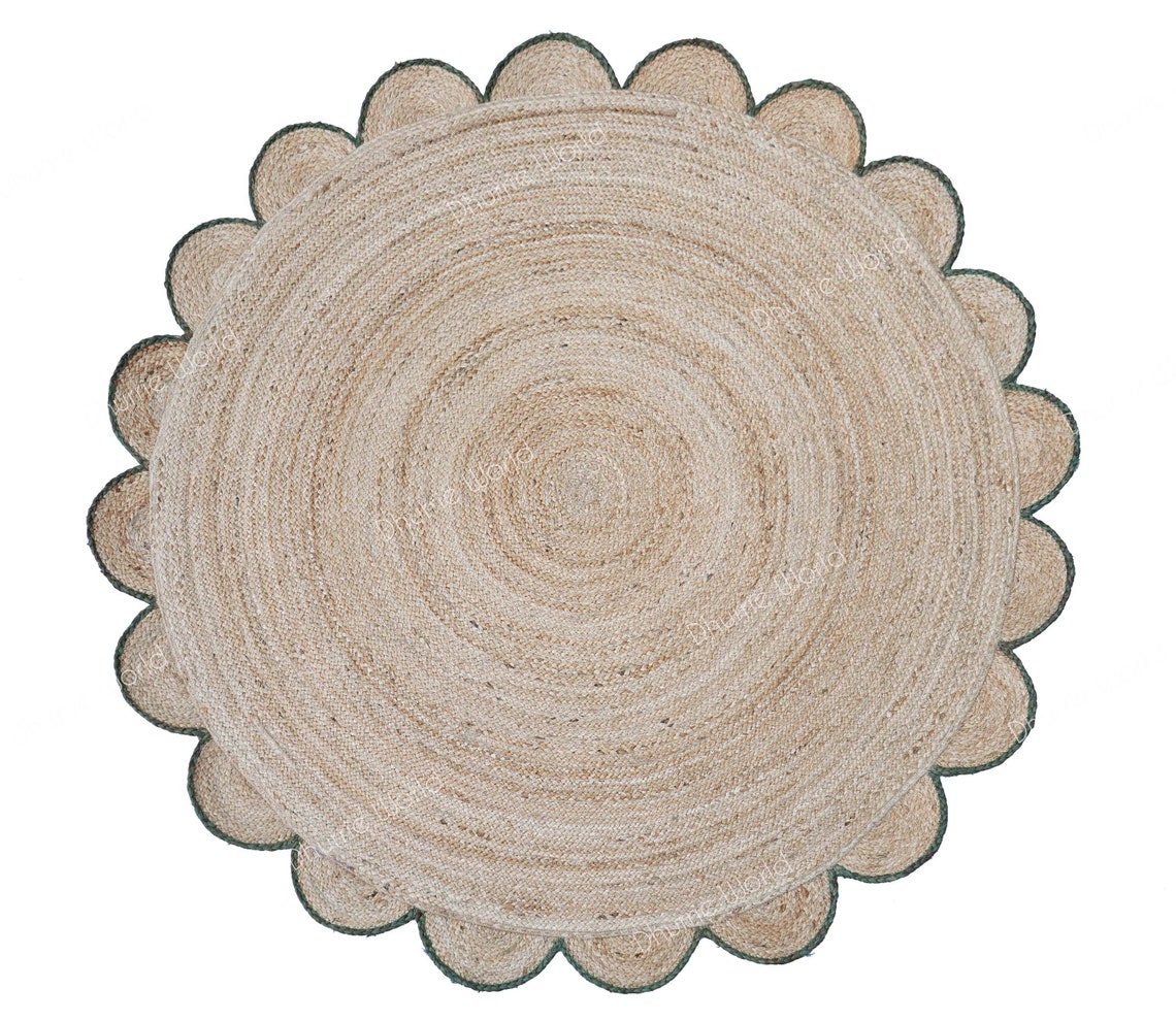 Natural Jute Scallop Round Rug Designer Bohemian Jute Area | Etsy