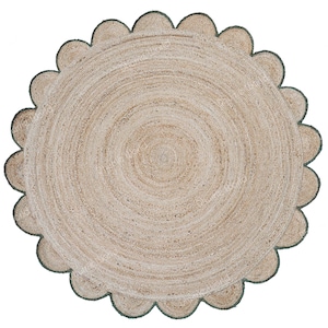 Natural Jute Scallop Round Rug, Designer Bohemian Jute Area Rug, Eco ...