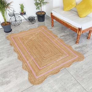 Wavy Jute Scalloped Rug, Scallop Shape Rug, Bohemain Jute Rug, Natural ...