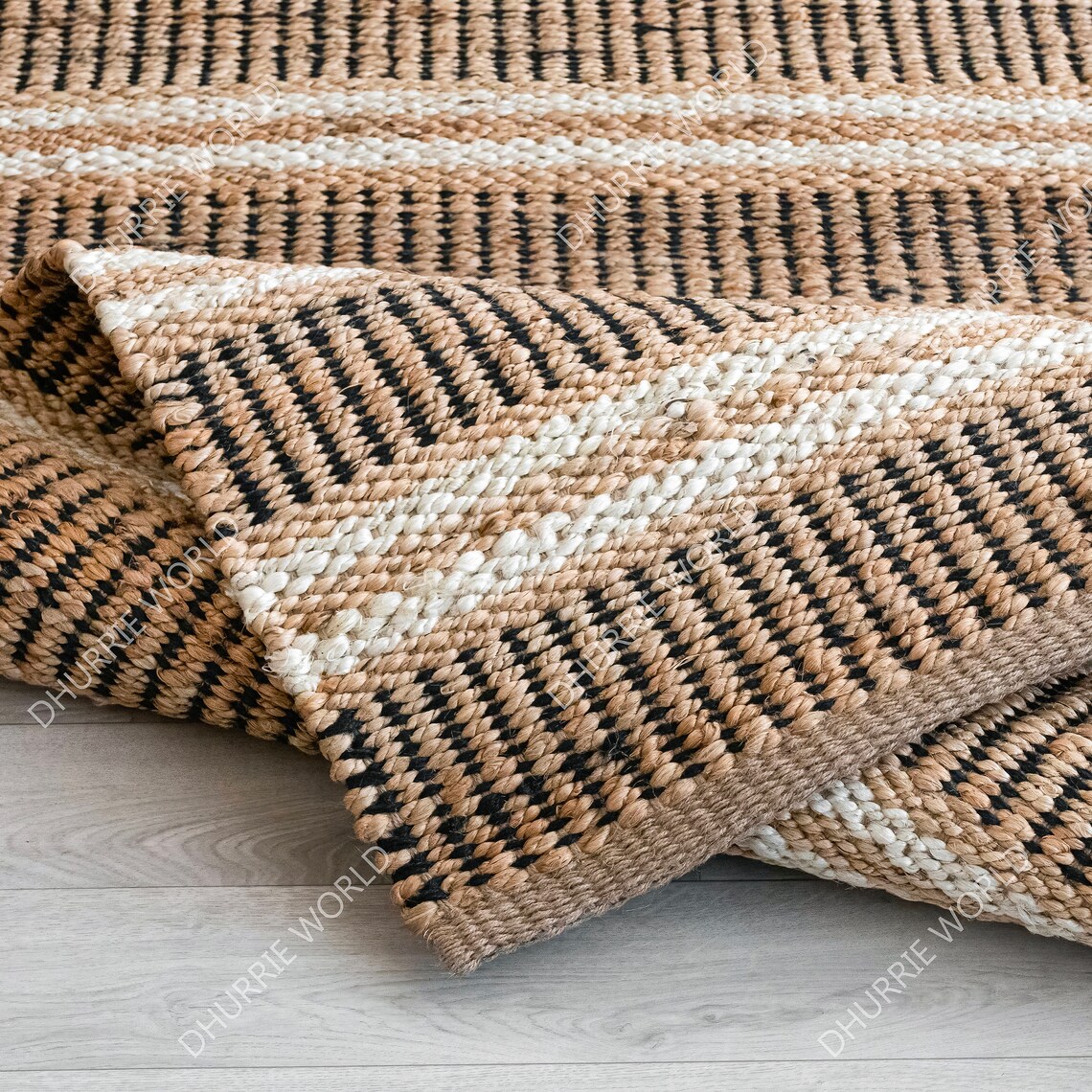 Custom Size Boho Jute Rug, Jute Runner Rug, Textured Stripe Rug ...